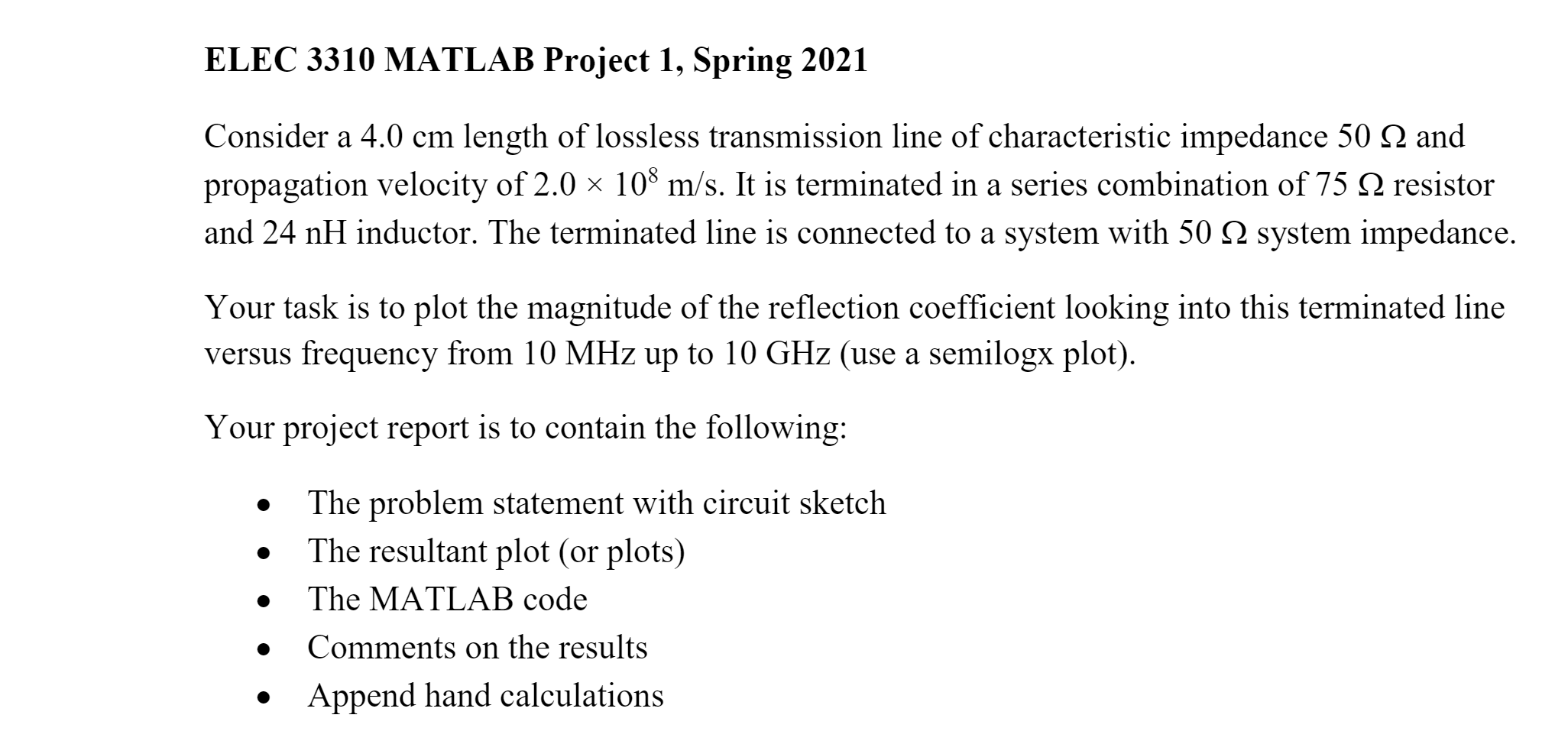 ELEC 3310 MATLAB Project 1, Spring 2021 Consider a | Chegg.com