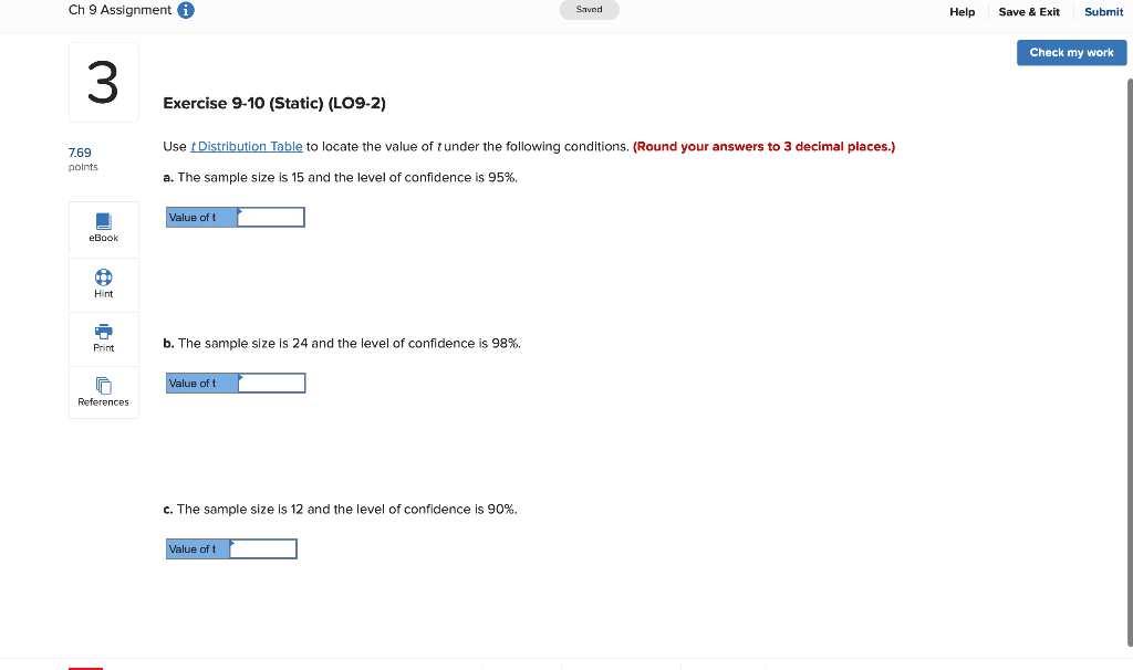Solved Ch 9 Assignment i Saved Help Save & Exit Submit Check | Chegg.com