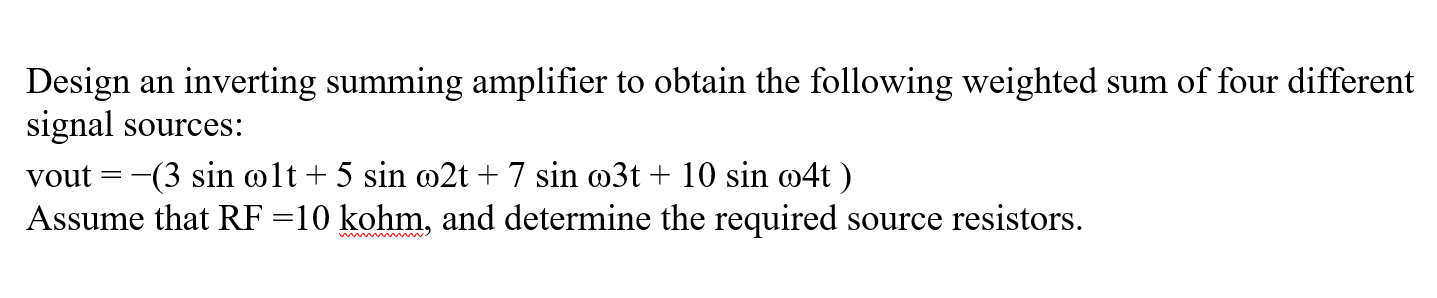 Solved Design an inverting summing amplifier to obtain the | Chegg.com