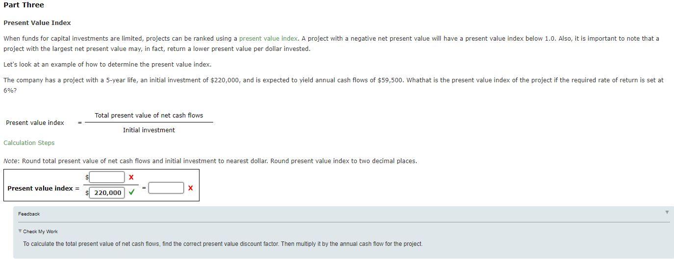 Solved Part Three Present Value Index When funds for capital | Chegg.com