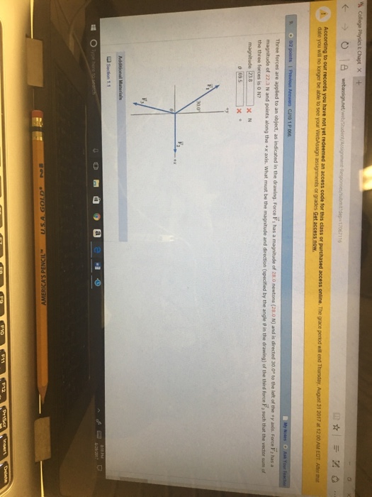 Solved Three Forces Are Applied To An Object As Indicated In