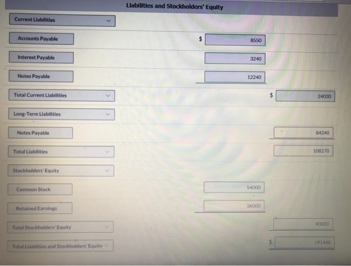 Solved The numbers for notes payable, total liabilities, | Chegg.com