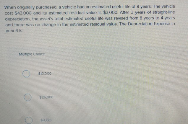 Solved When originally purchased, a vehicle had an estimated | Chegg.com