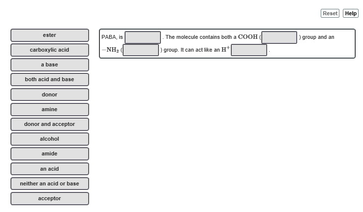 Solved Reset Help ester PABA, is The molecule contains both | Chegg.com
