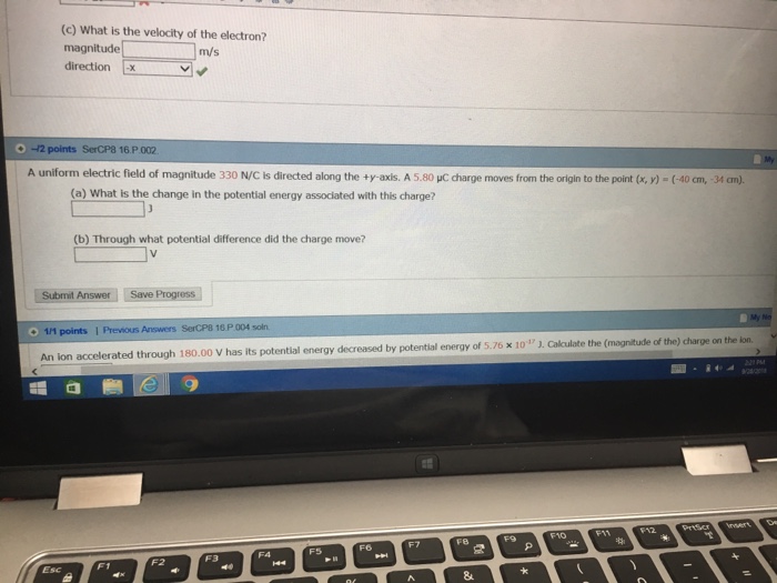Solved (c) What is the velocity of the electron? magnitude | Chegg.com
