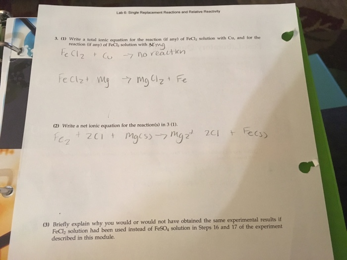 Solved Lab 6: Single Replacement Reactions and Relative | Chegg.com