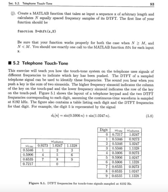 Solved 93 Set. 5.2. Telephone Touch-Tone (1). Create a | Chegg.com