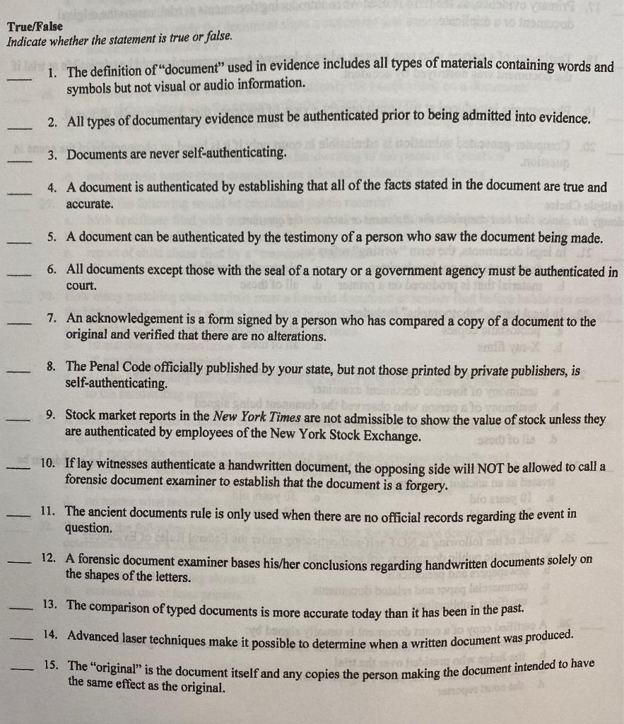 Solved True/False Indicate whether the statement is true or | Chegg.com