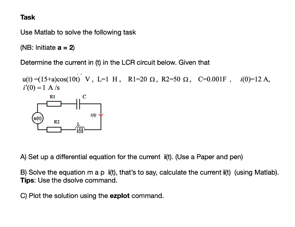 Solved Task Use Matlab to solve the following task (NB: | Chegg.com