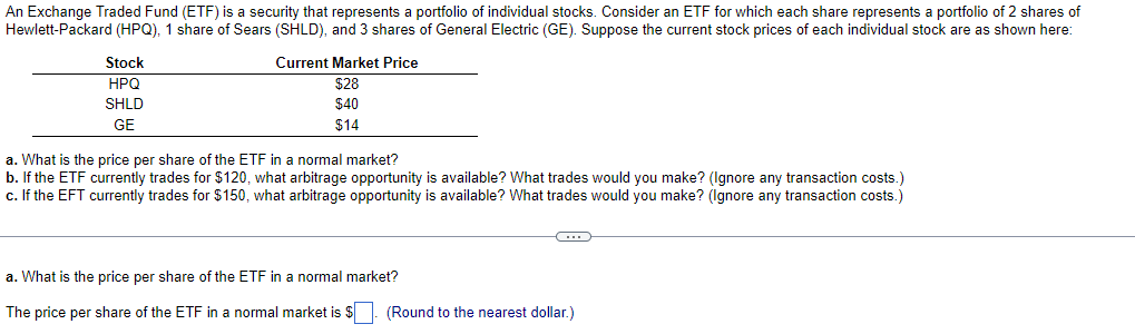 Solved An Exchange Traded Fund (ETF) is a security that | Chegg.com