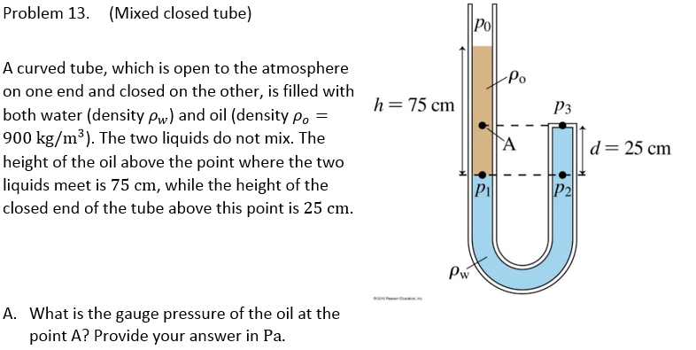 Solved Problem 13. (Mixed closed tube) Po h= 75 cm A curved | Chegg.com