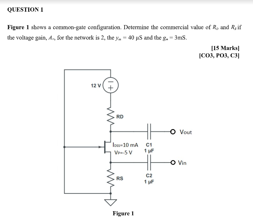 Solved QUESTION 1 Figure 1 shows a common-gate | Chegg.com