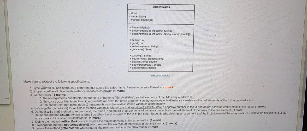 Solved Student Marks - id: int -name: String - marks(): | Chegg.com