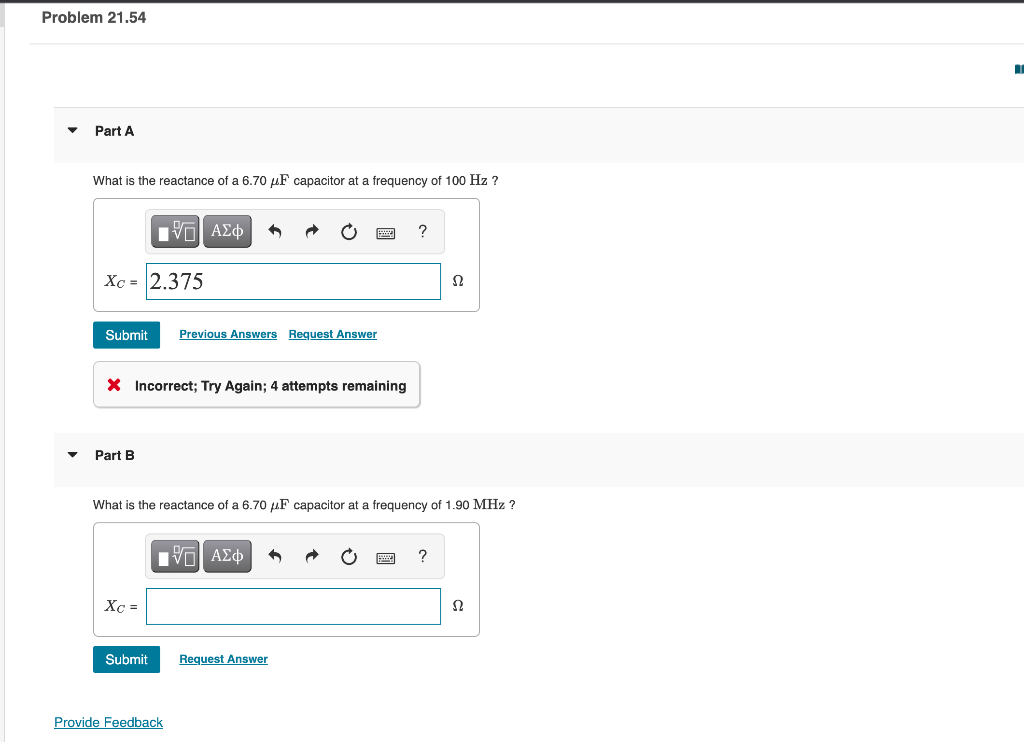 Solved What is the reactance of a 6.70μF capacitor at a | Chegg.com