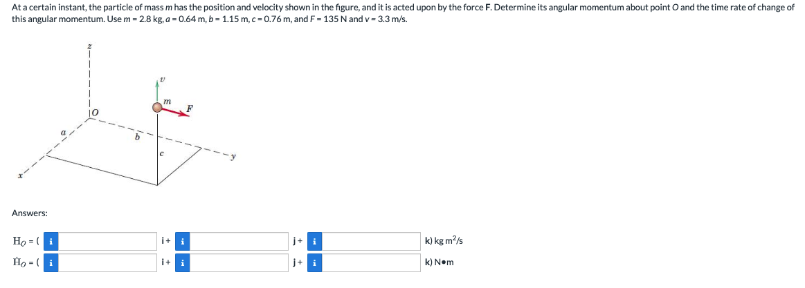 Solved At a certain instant, the particle of mass m has the | Chegg.com