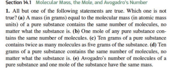 Solved Molecular Mass, the Mole, and Avogadro's Number | Chegg.com
