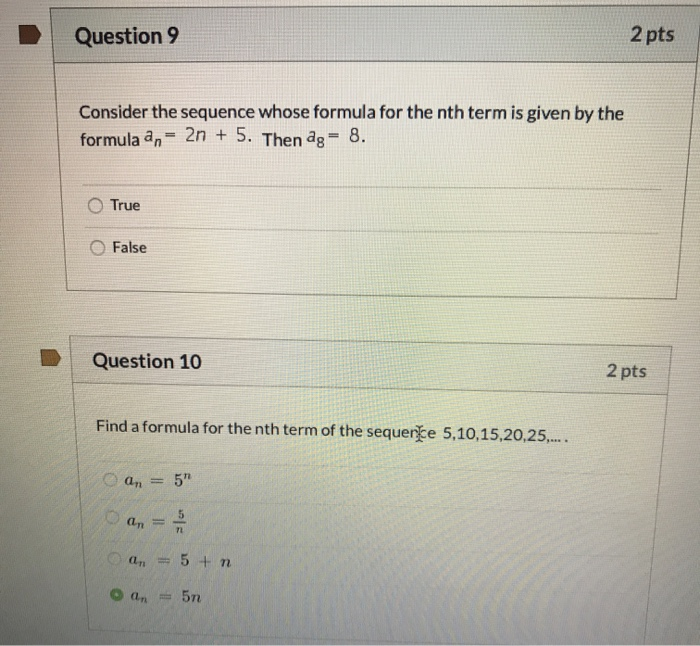 Solved Question 10 2 pts Find a formula for the nth term of | Chegg.com