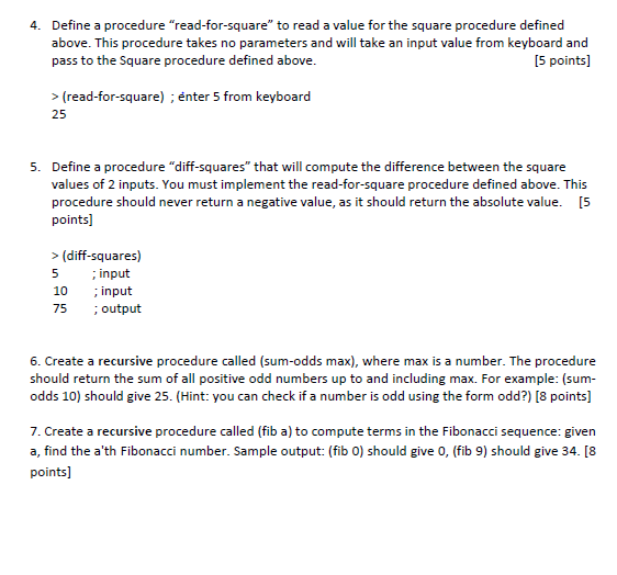 4. Define a procedure "read-for-square" to read a | Chegg.com