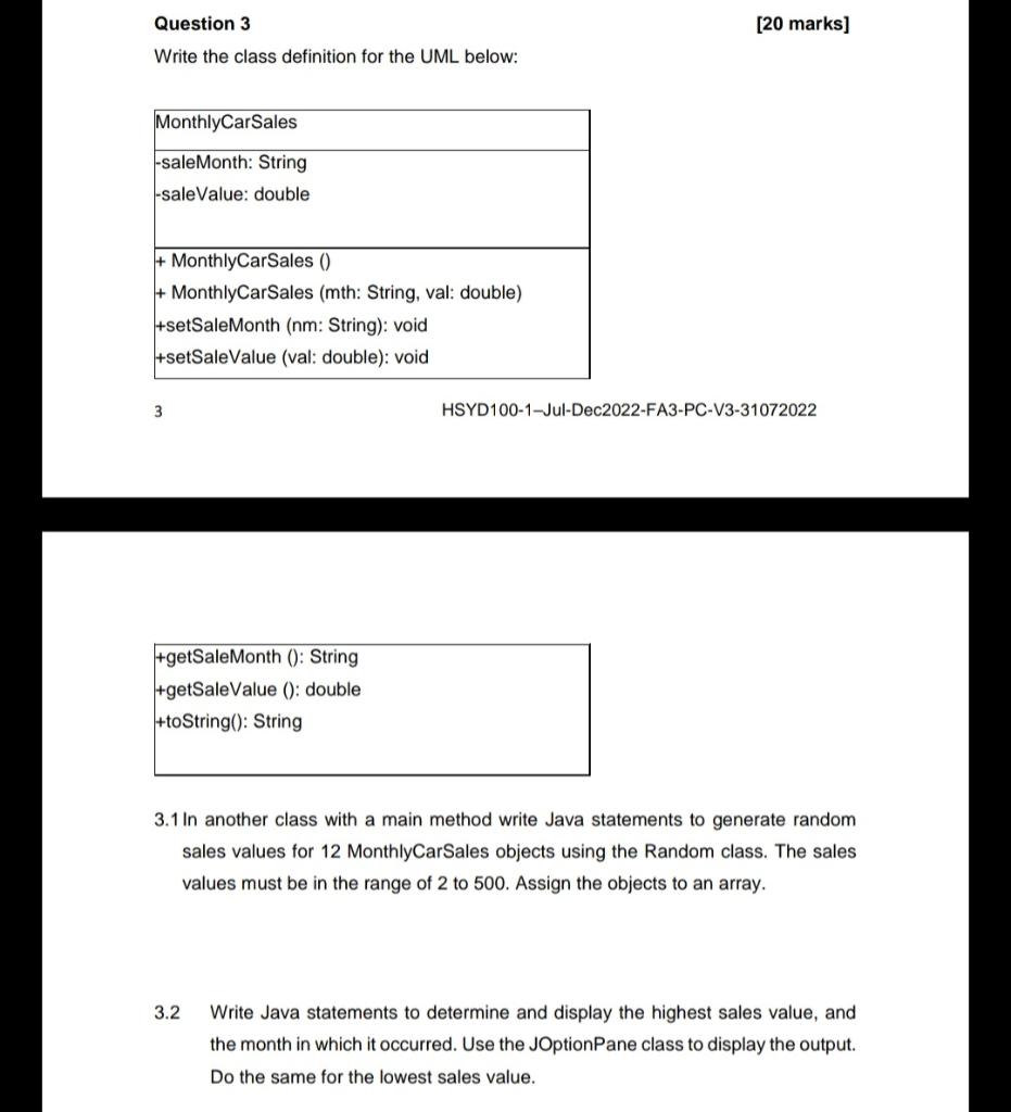 Solved Question 3 [20 marks] Write the class definition for | Chegg.com