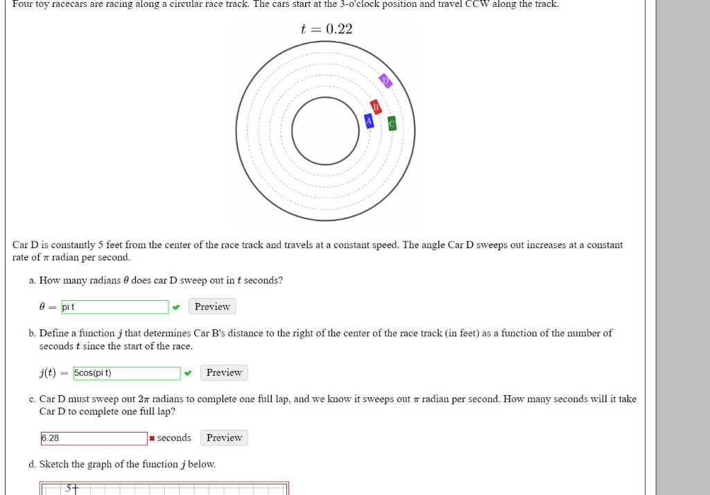 Solved Four toy racecars are racing along a circular race | Chegg.com