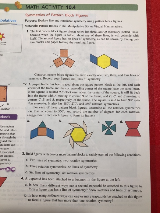 MATH ACTIVITY 10.4 Symmetries of Pattern Block | Chegg.com