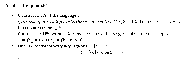 Solved Problem 1 (6 points) a. Construct DFA of the language | Chegg.com