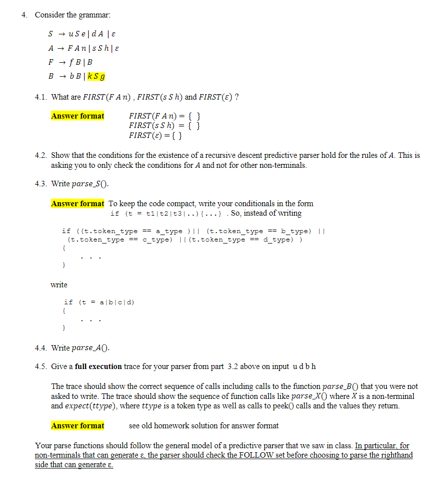 Solved 4. Consider the grammar: | Chegg.com