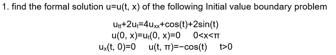 Solved 1. find the formal solution u=u(t, x) of the | Chegg.com