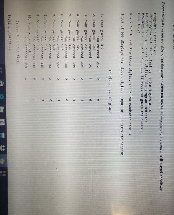 Solved Prog 2: Mastermind Write a program similar to | Chegg.com