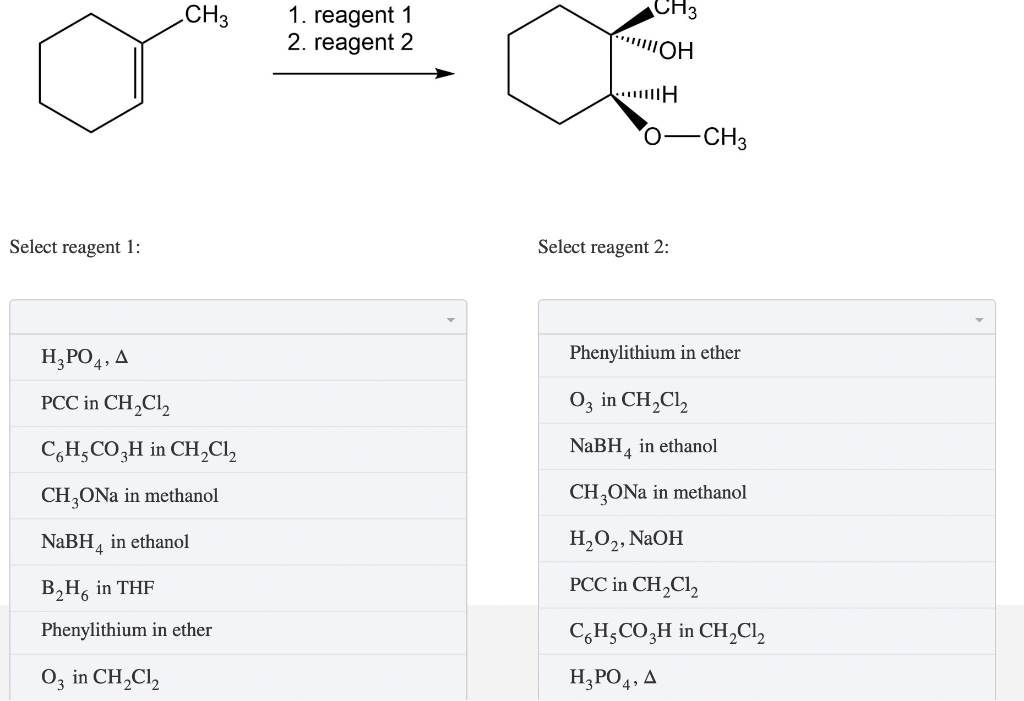 Solved CH3 Select reagent 1: H₂PO4, A PCC in CH₂Cl₂ CH₂CO3H | Chegg.com