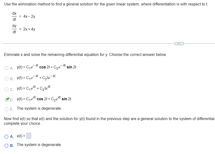 Solved Eliminate x ﻿and solve the remaining differential | Chegg.com
