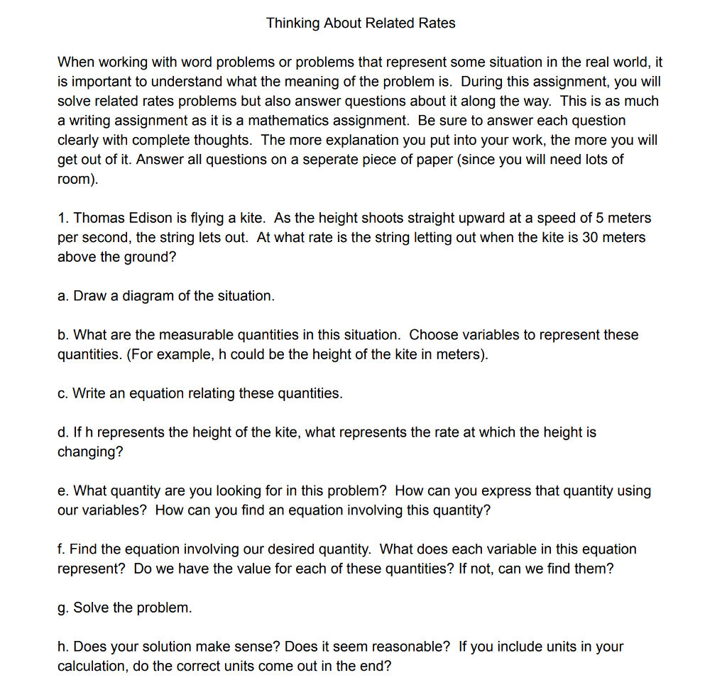 Solved Thinking About Related Rates When working with word | Chegg.com