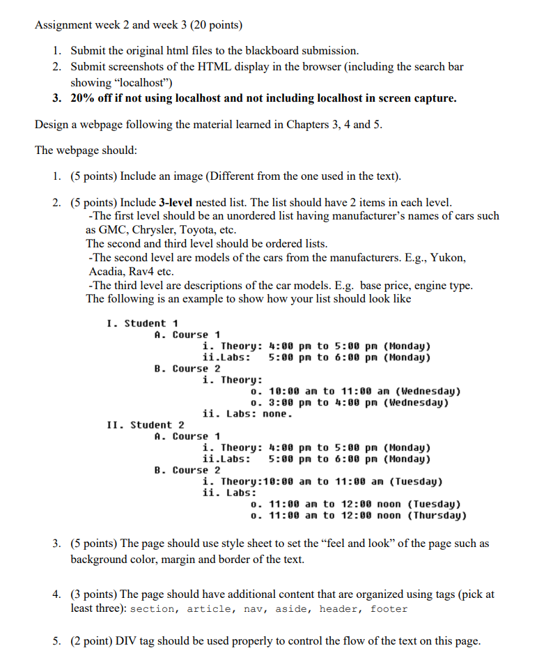 Assignment week 2 and week 3 (20 points) 1. Submit | Chegg.com