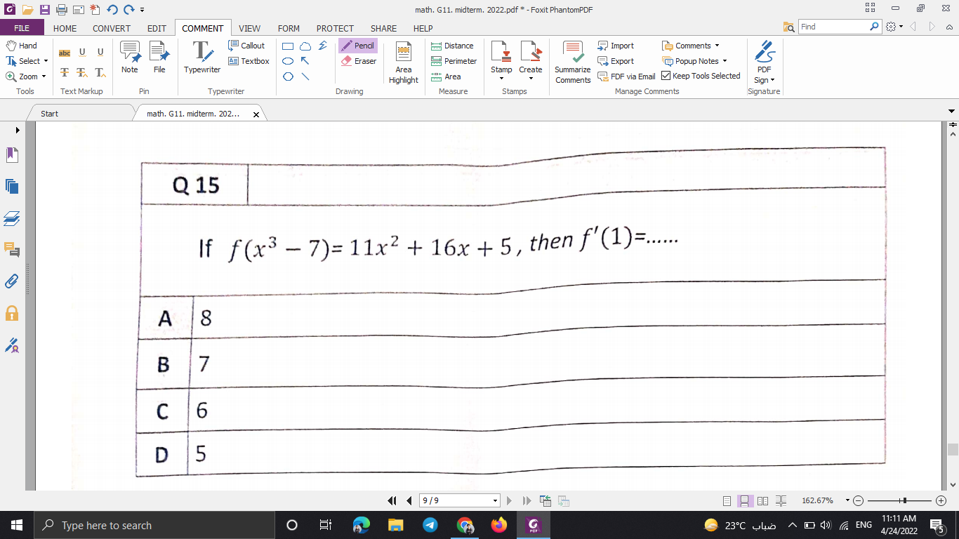 Solved math. G11. midterm. 2022.pdf* - Foxit PhantomPDF RO | Chegg.com
