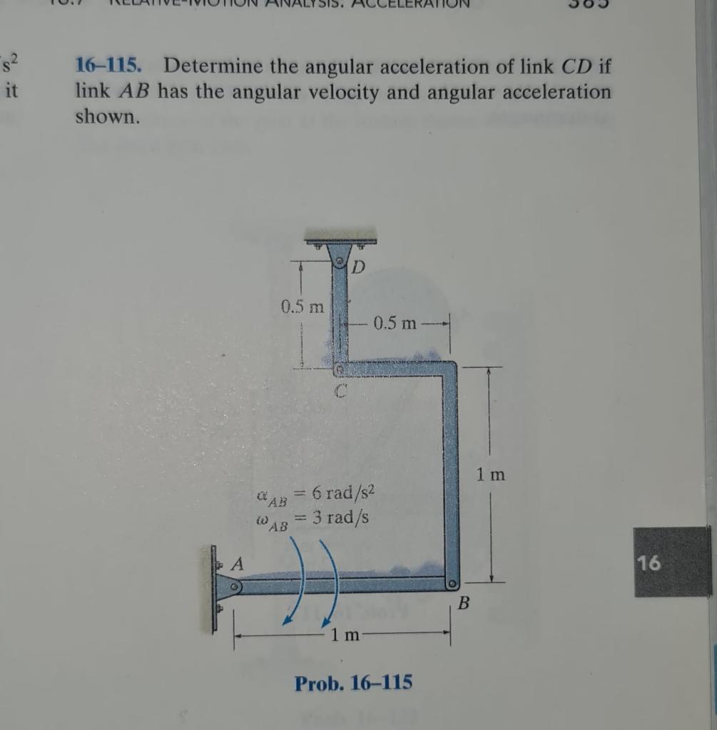 Solved 16-115. Determine the angular acceleration of link CD | Chegg.com