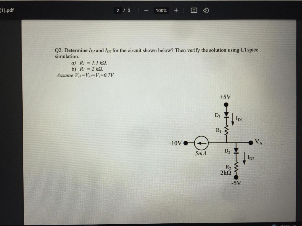 Solved Q2: Determine IDI and ID2 for the circuit shown | Chegg.com