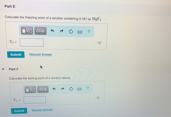 Solved Part E Calculate the freezing point of a solution | Chegg.com