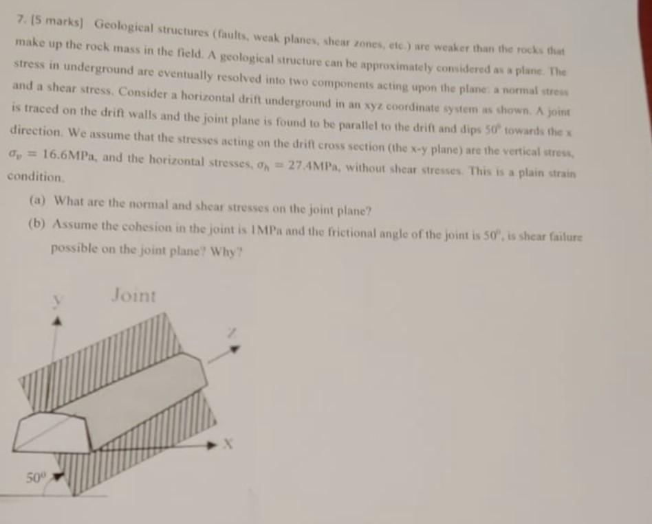 Solved 7. 15 marks) Geological structures (faults, weak | Chegg.com