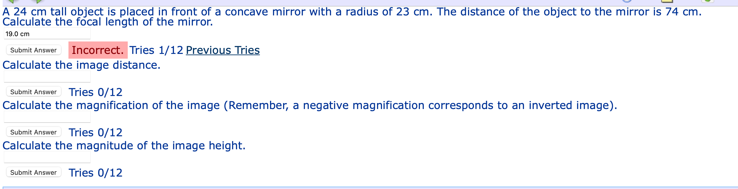 Solved A 24 cm tall object is placed in front of a concave | Chegg.com