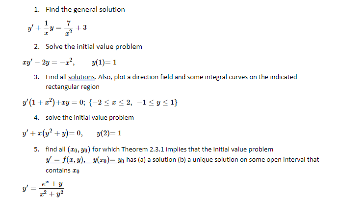 Solved Find the general solutiony'+1xy=7x2+3Solve the | Chegg.com