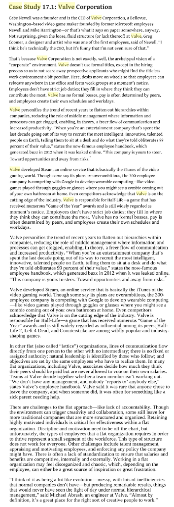 Solved Would you describe Valve Corporation as a flat | Chegg.com