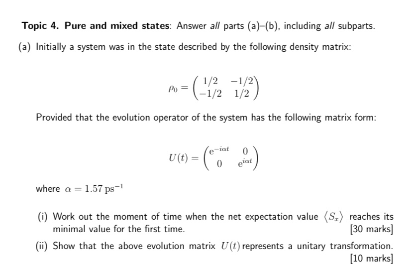 Topic 4 Pure And Mixed States Answer All Parts