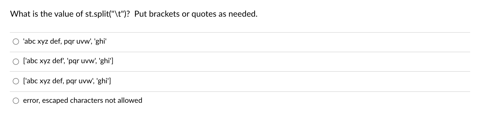 Solved 1. st = "abc xyz def, pqr uvw\tghi" # \t is | Chegg.com