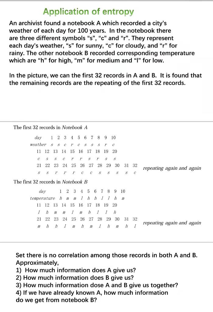 Solved Application of entropy An archivist found a notebook | Chegg.com