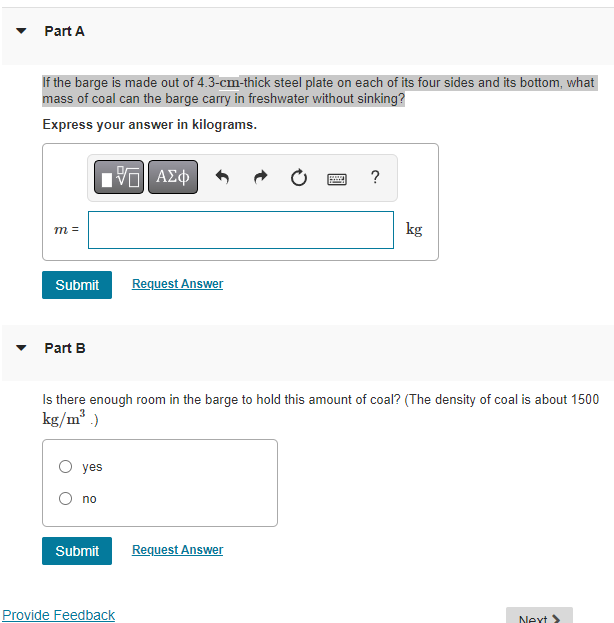 Solved An open barge has the dimensions shown in the figure | Chegg.com