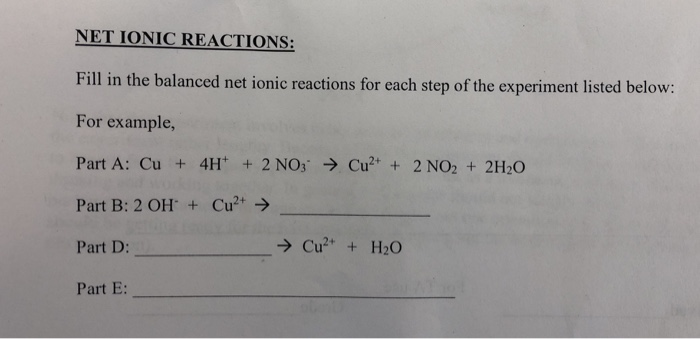 Solved NET IONIC REACTIONS: Fill in the balanced net ionic | Chegg.com