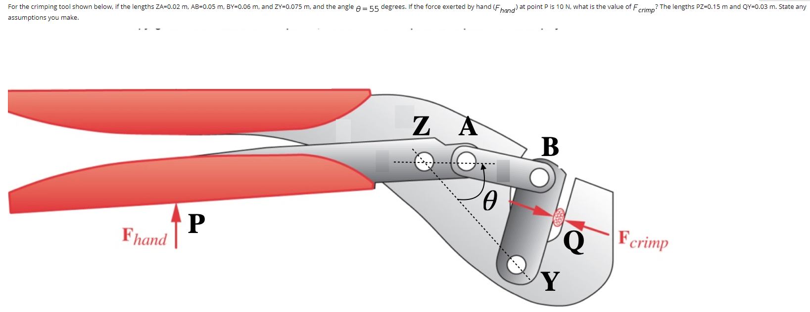 Solved For the crimping tool shown below, if the lengths | Chegg.com