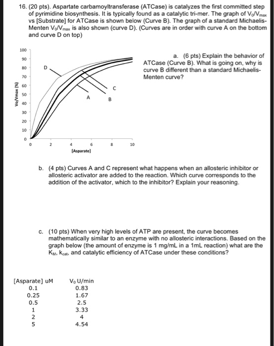 Solved 16. (20 pts). Aspartate carbamoyltransferase (ATCase) | Chegg.com