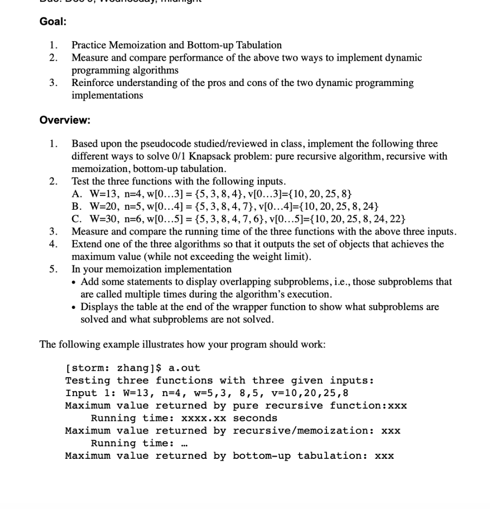 Goal: 1. 2. Practice Memoization and Bottom-up | Chegg.com
