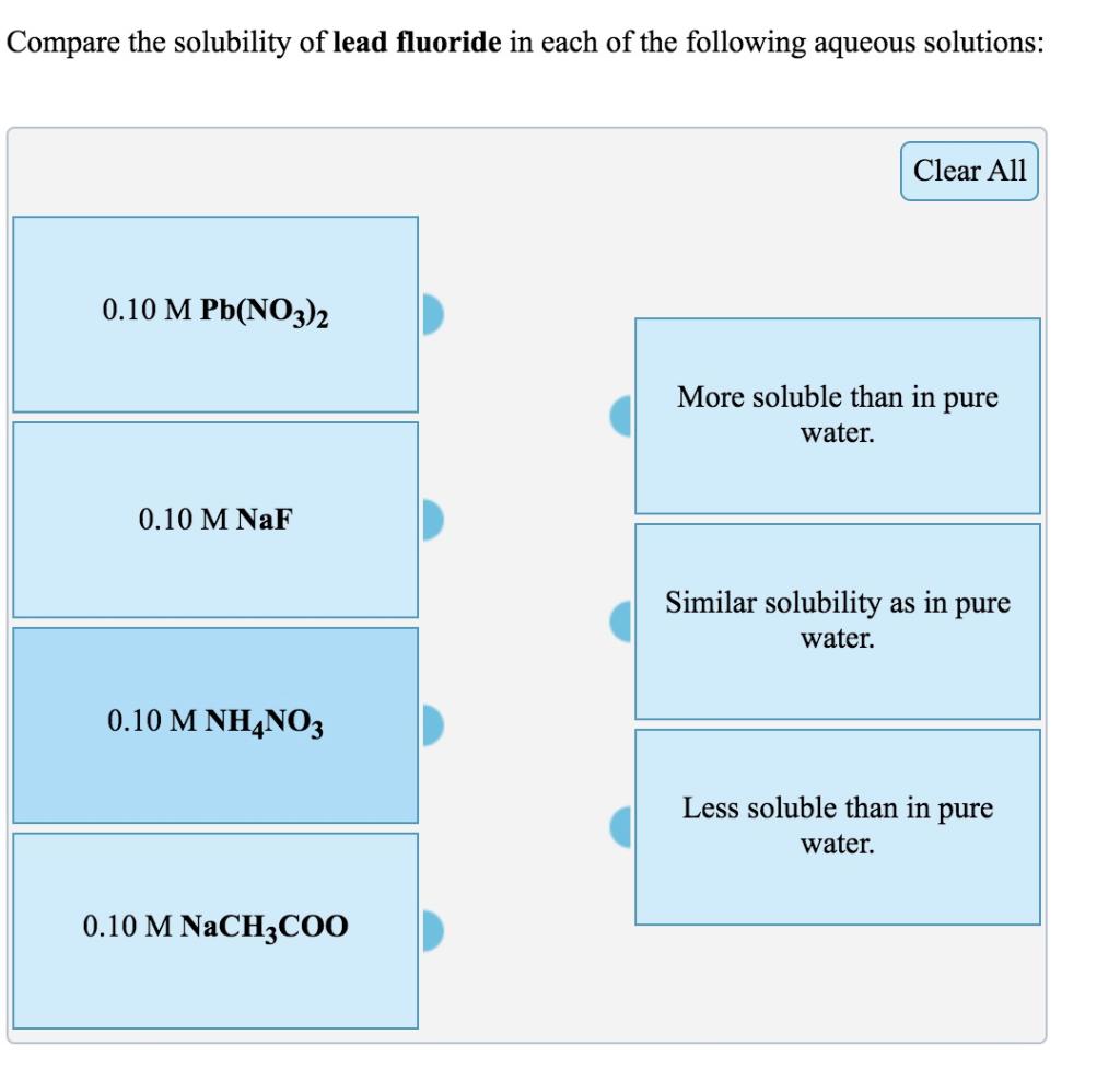 Solved Compare the solubility of lead fluoride in each of | Chegg.com